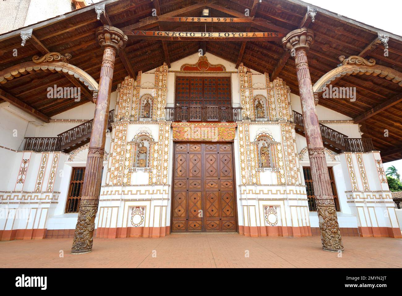 Richly decorated front of the cathedral church, San Ignacio de Velasco ...