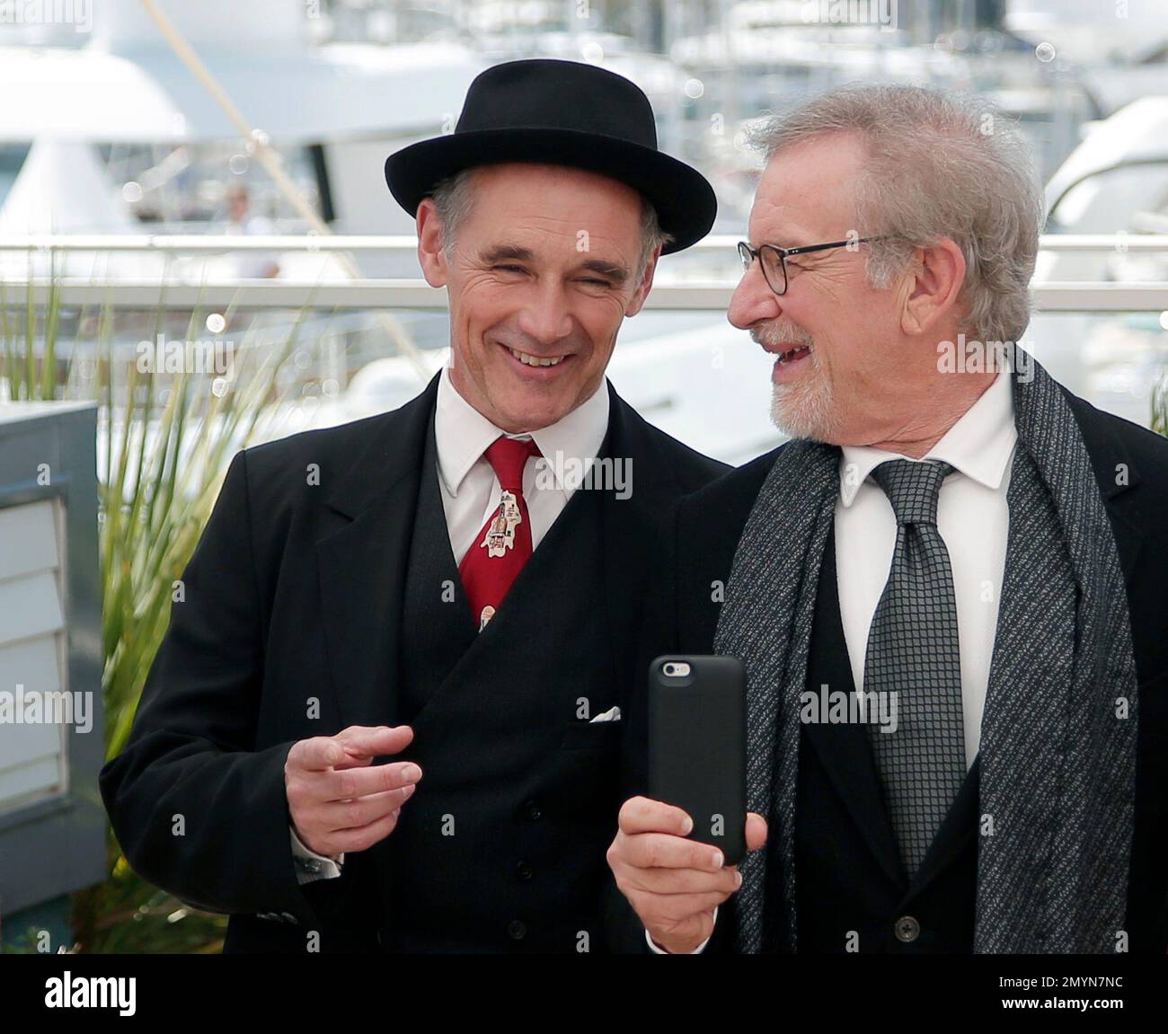 Actor Mark Rylance, left and director Steven Spielberg pose for ...