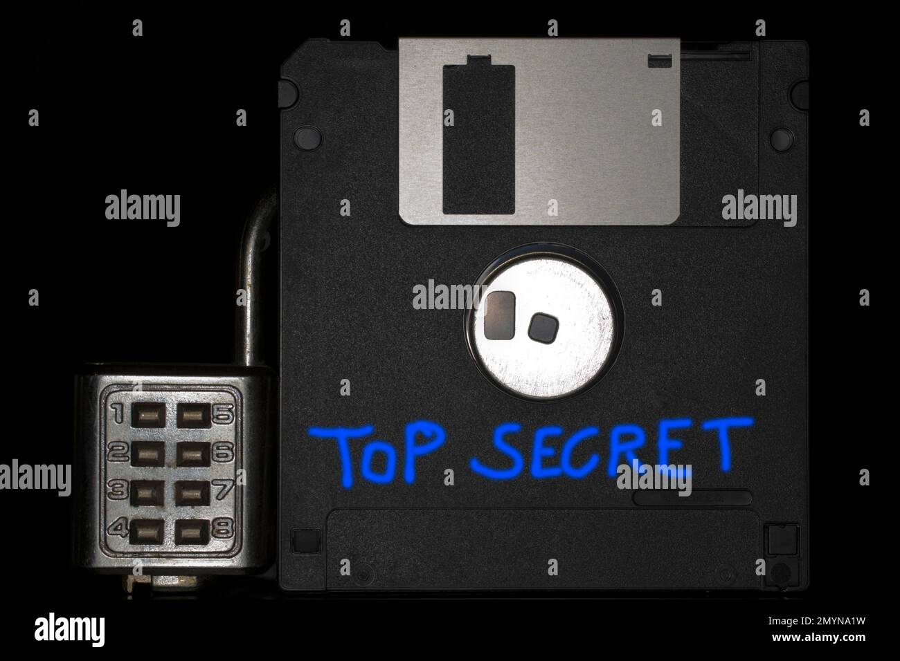 Floppy disc with combination lock with the blue inscription Top Secret ...
