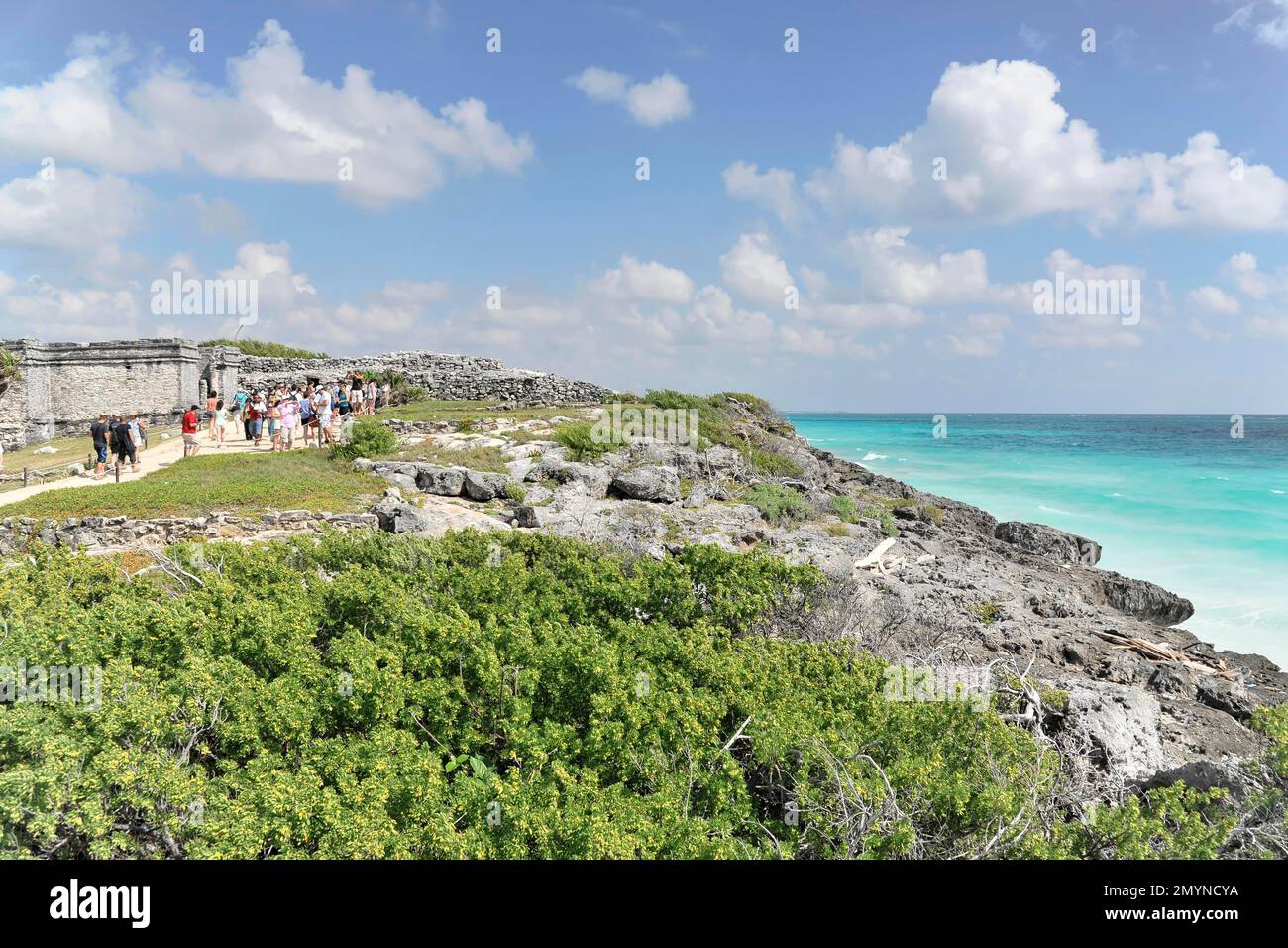 Visitors, Mayan sites of Tulum, 1200-1524, Tulum, Quintana Roo, Yucatan ...