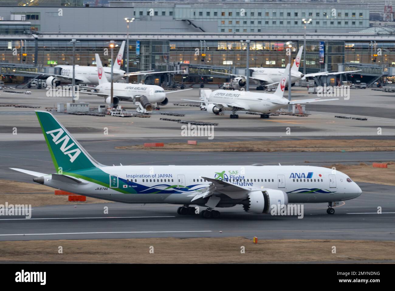 Tokyo, Japan. 2nd Feb, 2023. An ANA Boeing 787-8 Dreamliner jet (JA874A ...