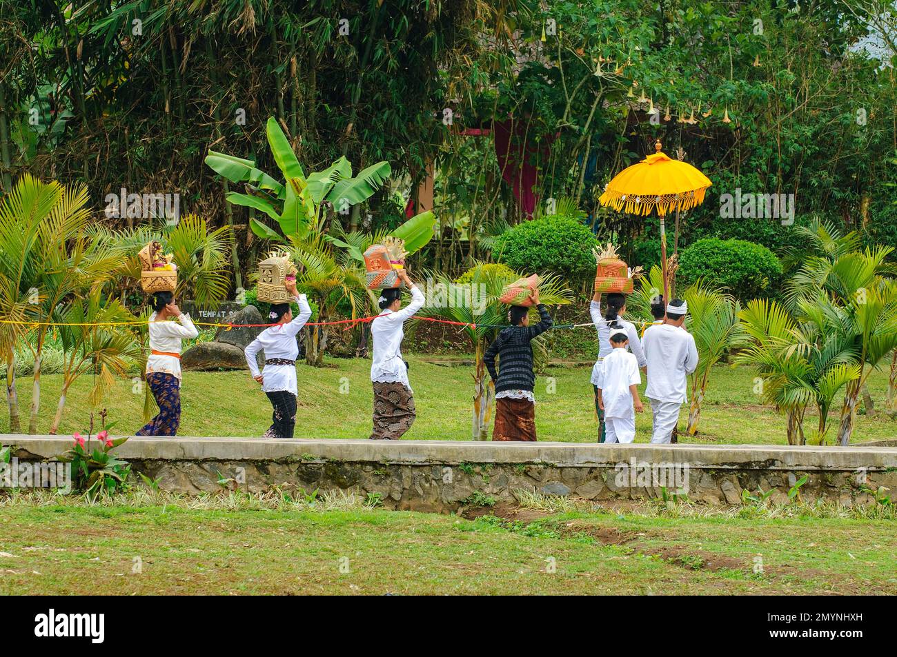 Women carrying offerings in woven basket, Hindu procession, Buddhist ...