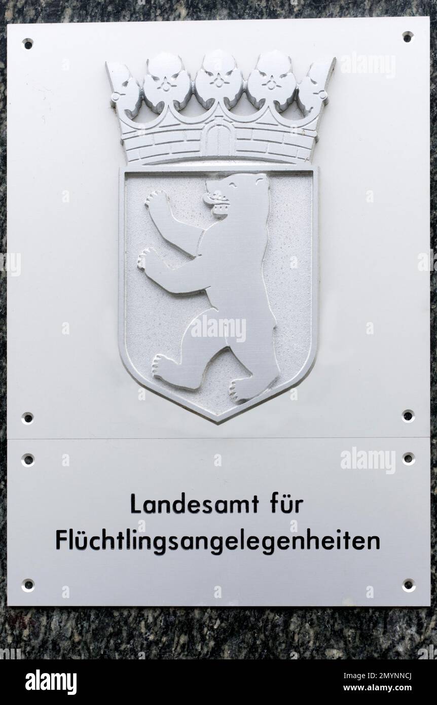 Sign of the State Office for Refugee Affairs, Berlin, Germany, Europe ...