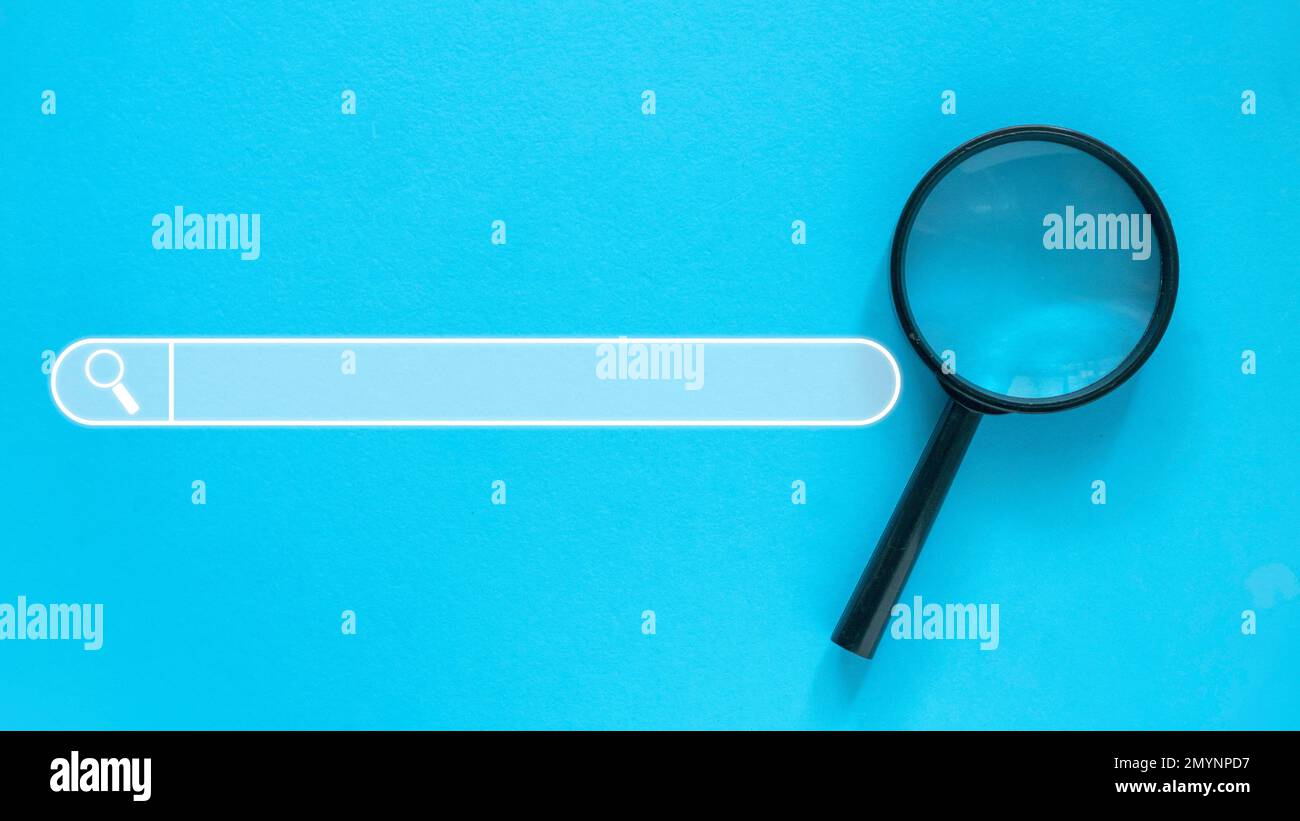 Magnifying glass with a search bar icon Stock Photo - Alamy