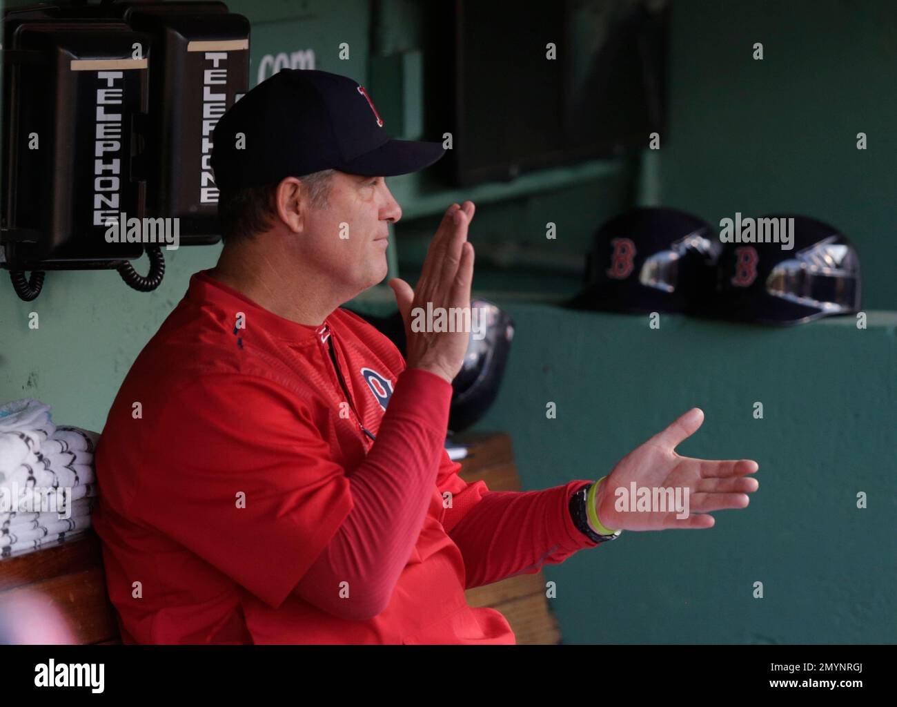 Boston Red Sox manager John Farrell in the dugout prior to a baseball ...