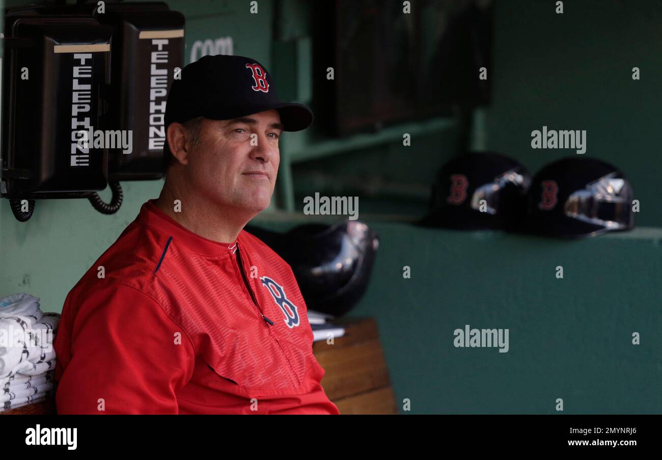 Boston Red Sox manager John Farrell in the dugout prior to a baseball ...