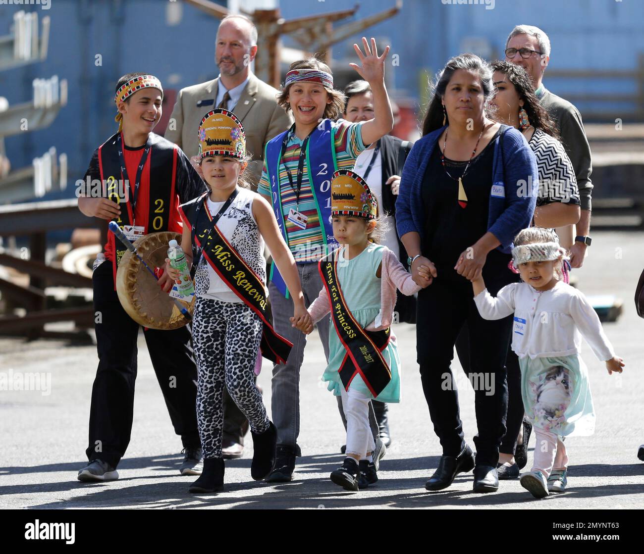 Members of the Suquamish Indian Tribe arrive at the Vigor Industrial ...