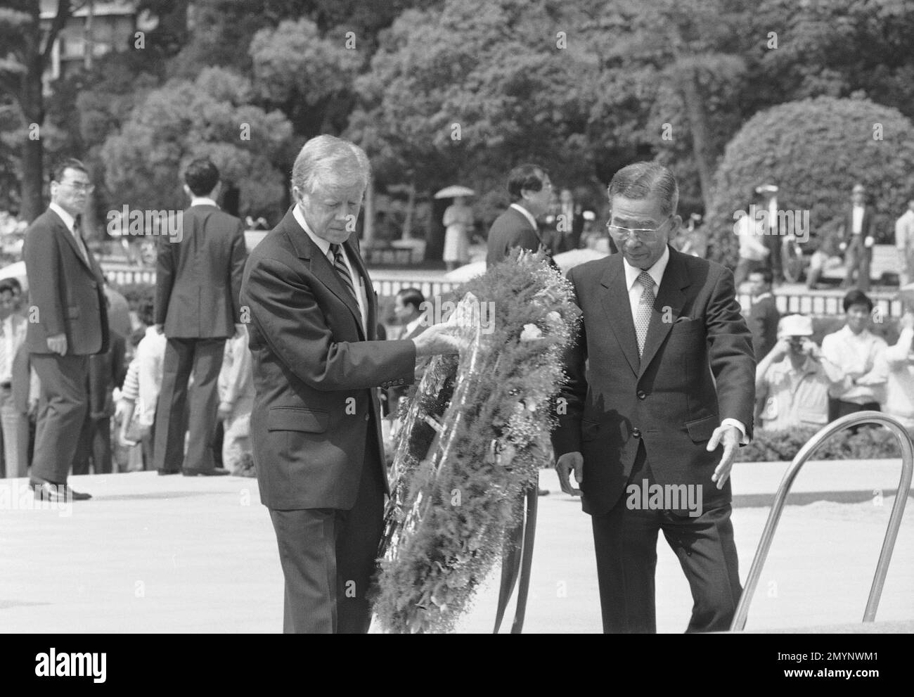 FILE - In this May 25, 1984 file photo, guided by then-Hiroshima Mayor ...