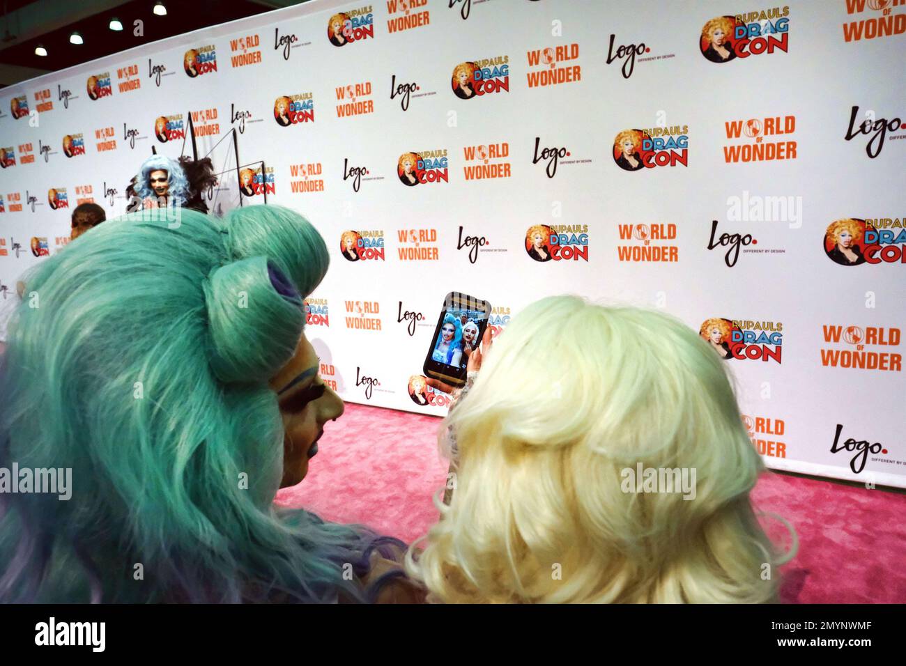 This Sunday, May 8, 2016 photo drag queen's take a selfie during Ru ...