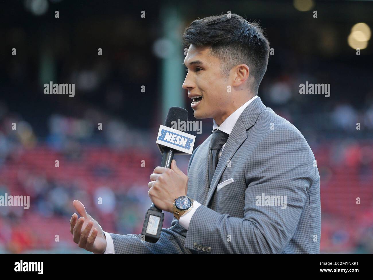 NESN sideline reporter Gary Striewski prior to a baseball game at ...