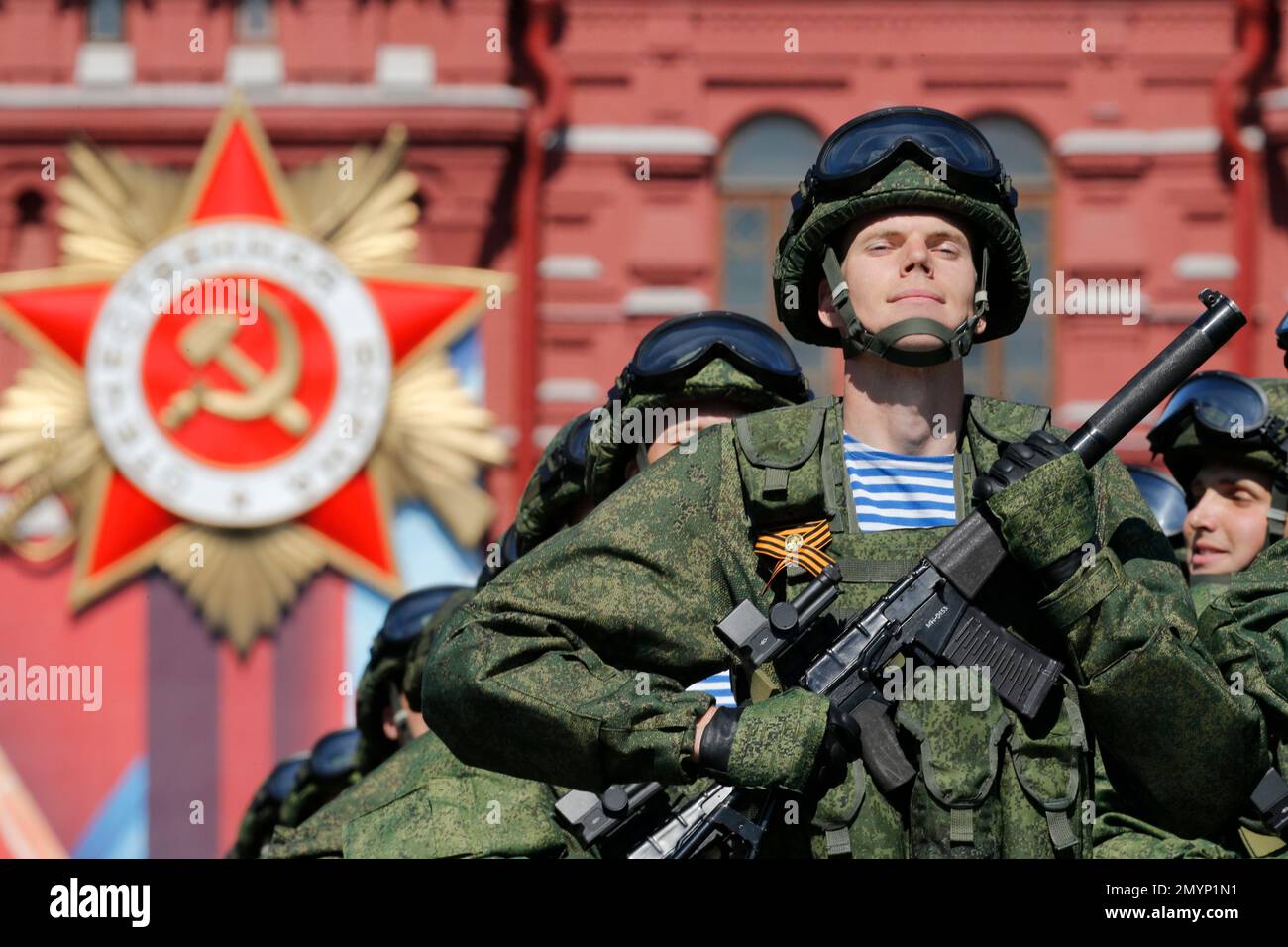 Russian soldiers march during the Victory Day military parade marking ...