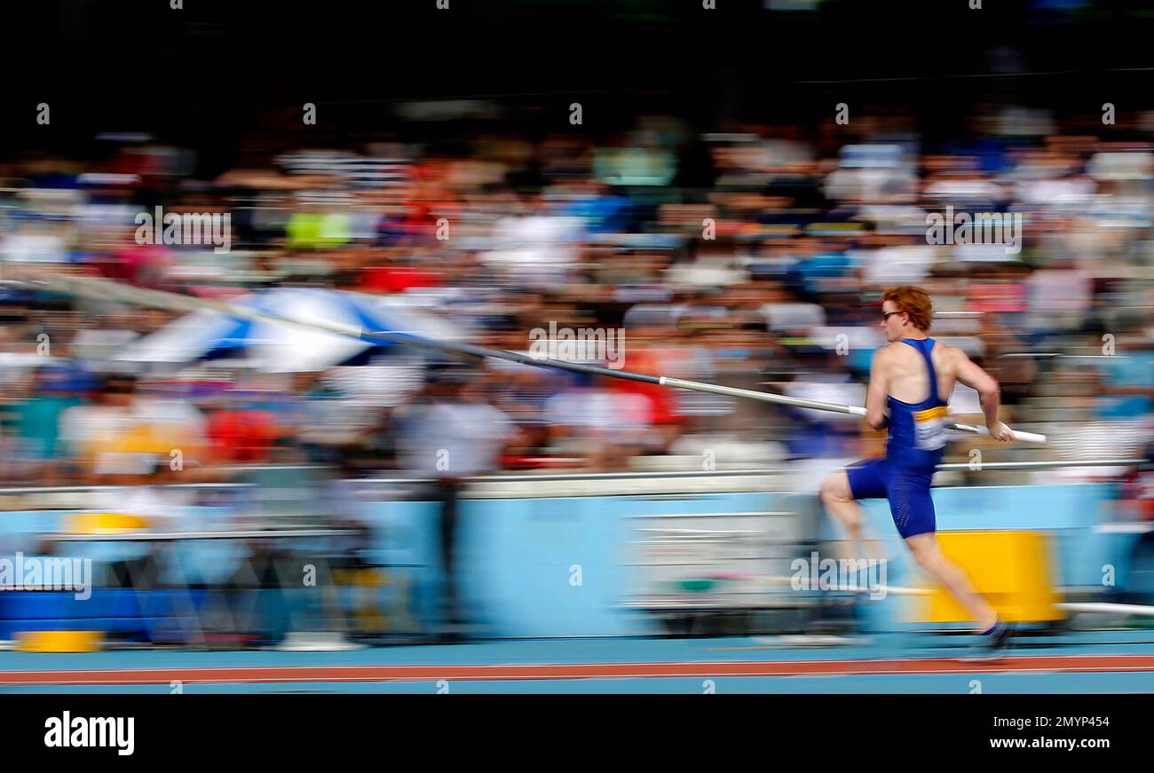 Shawnacy Barber of Canada competes in the men's pole vault of the ...