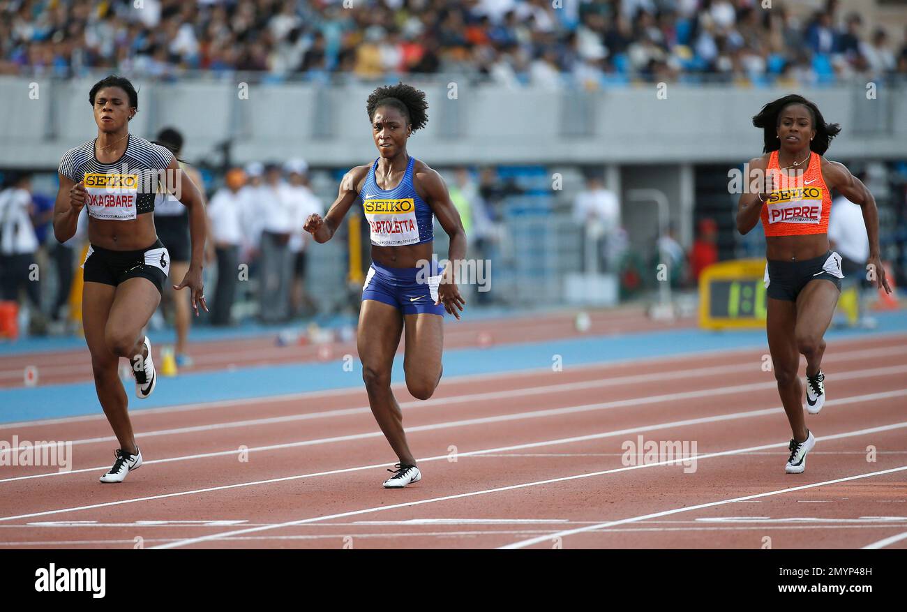 Tianna Bartoletta, center, of the United States competes ahead of ...