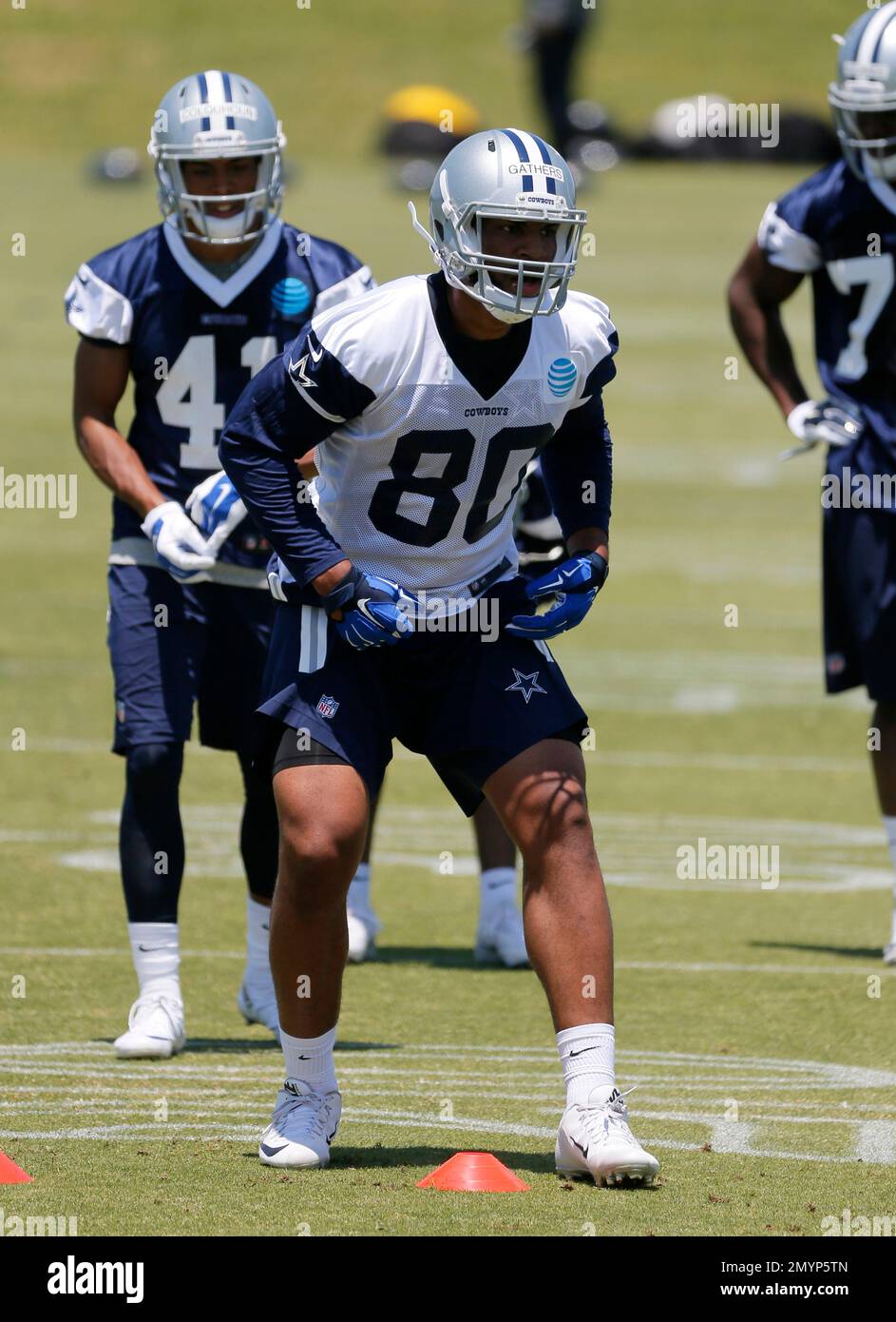 Dallas Cowboys tight end Rico Gathers prepares to run a drill during ...