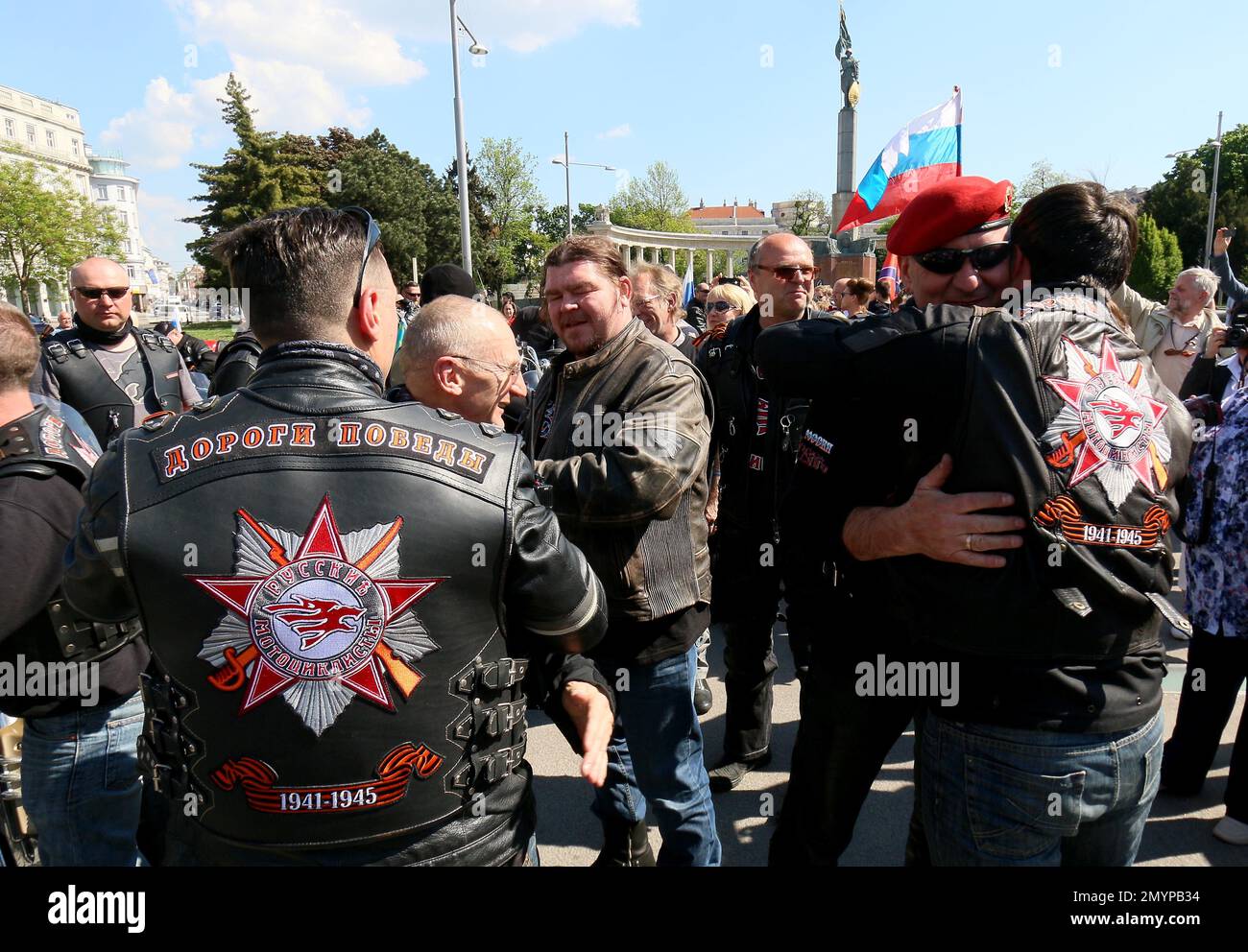 Members and supporters of the Russian motorcycle club Night Wolves ...