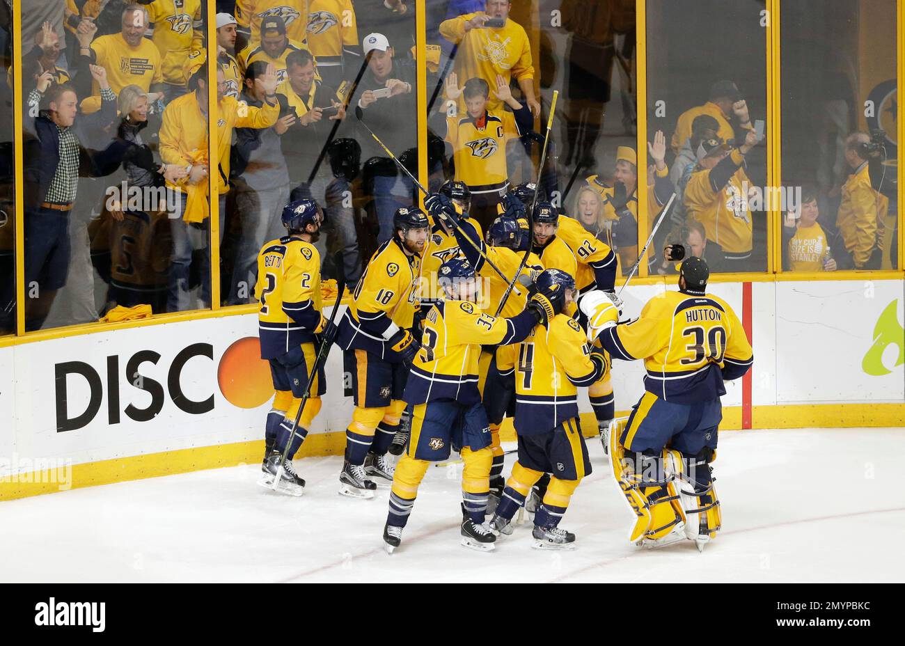 Nashville Predators players celebrate after beating the San Jose Sharks ...