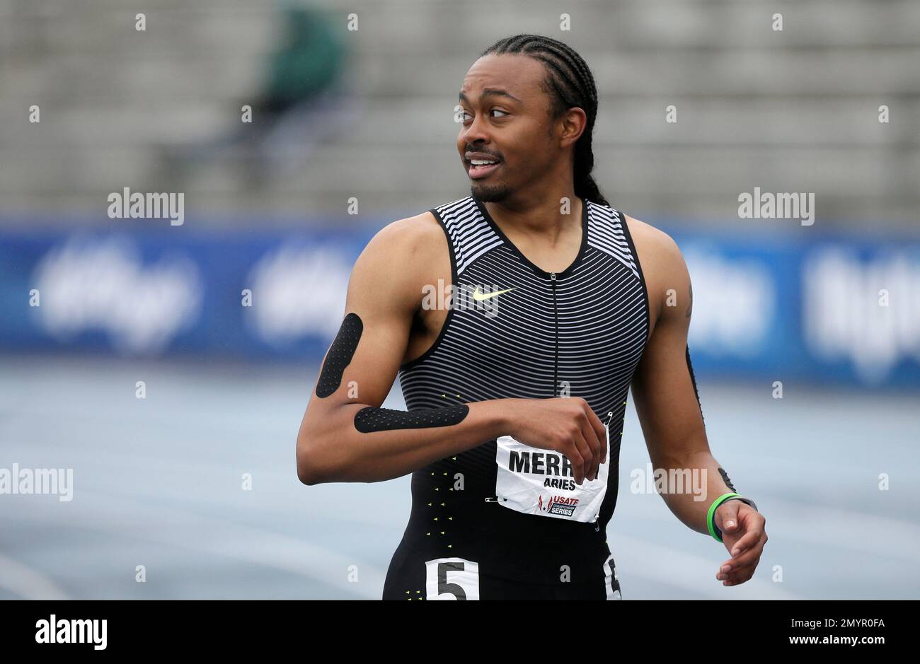 Aries Merritt walks off the track after competing in the men's special ...