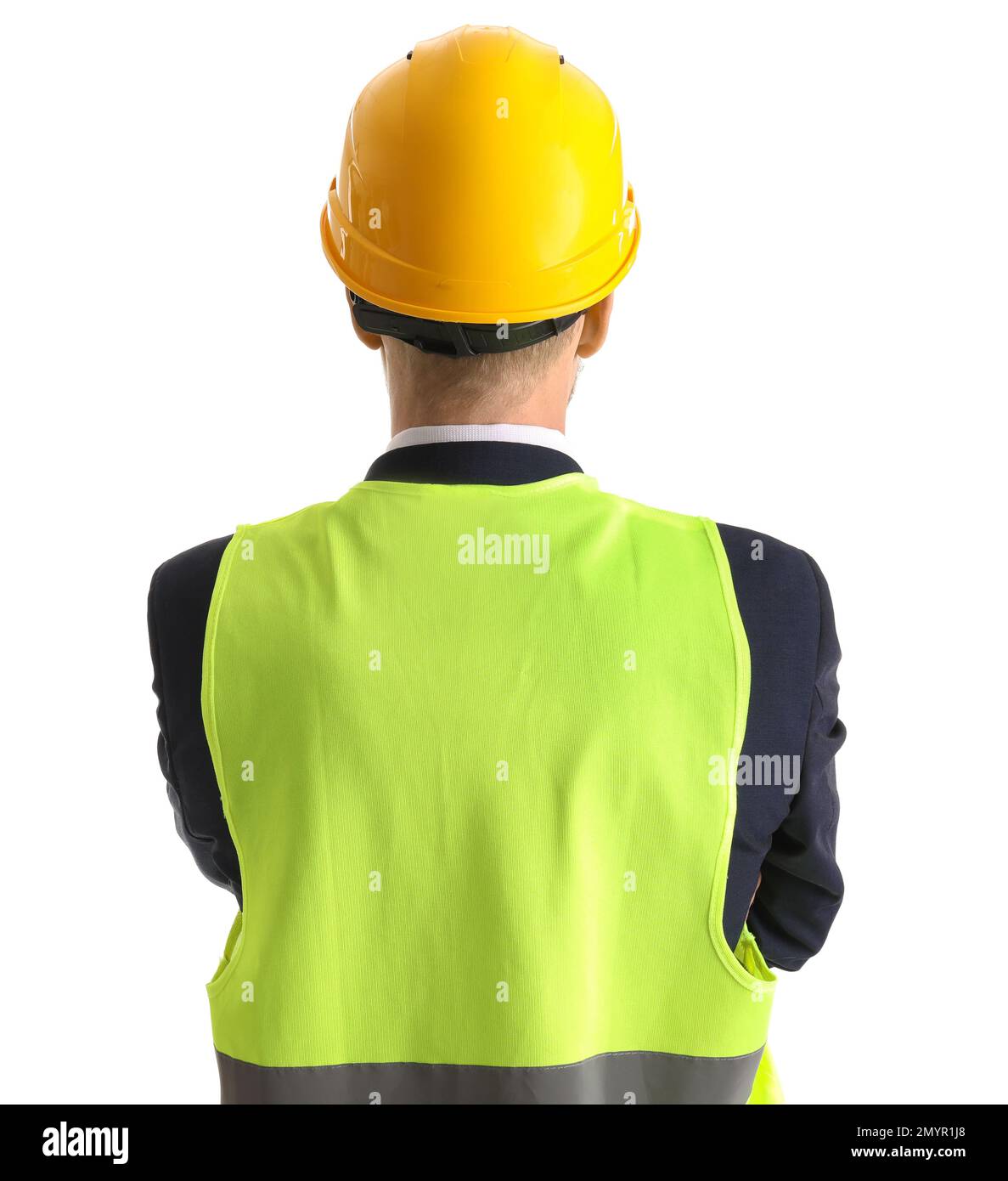 Male architect in vest on white background, back view Stock Photo - Alamy