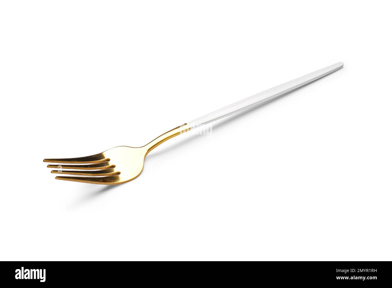 Stylish golden fork isolated on white background Stock Photo - Alamy
