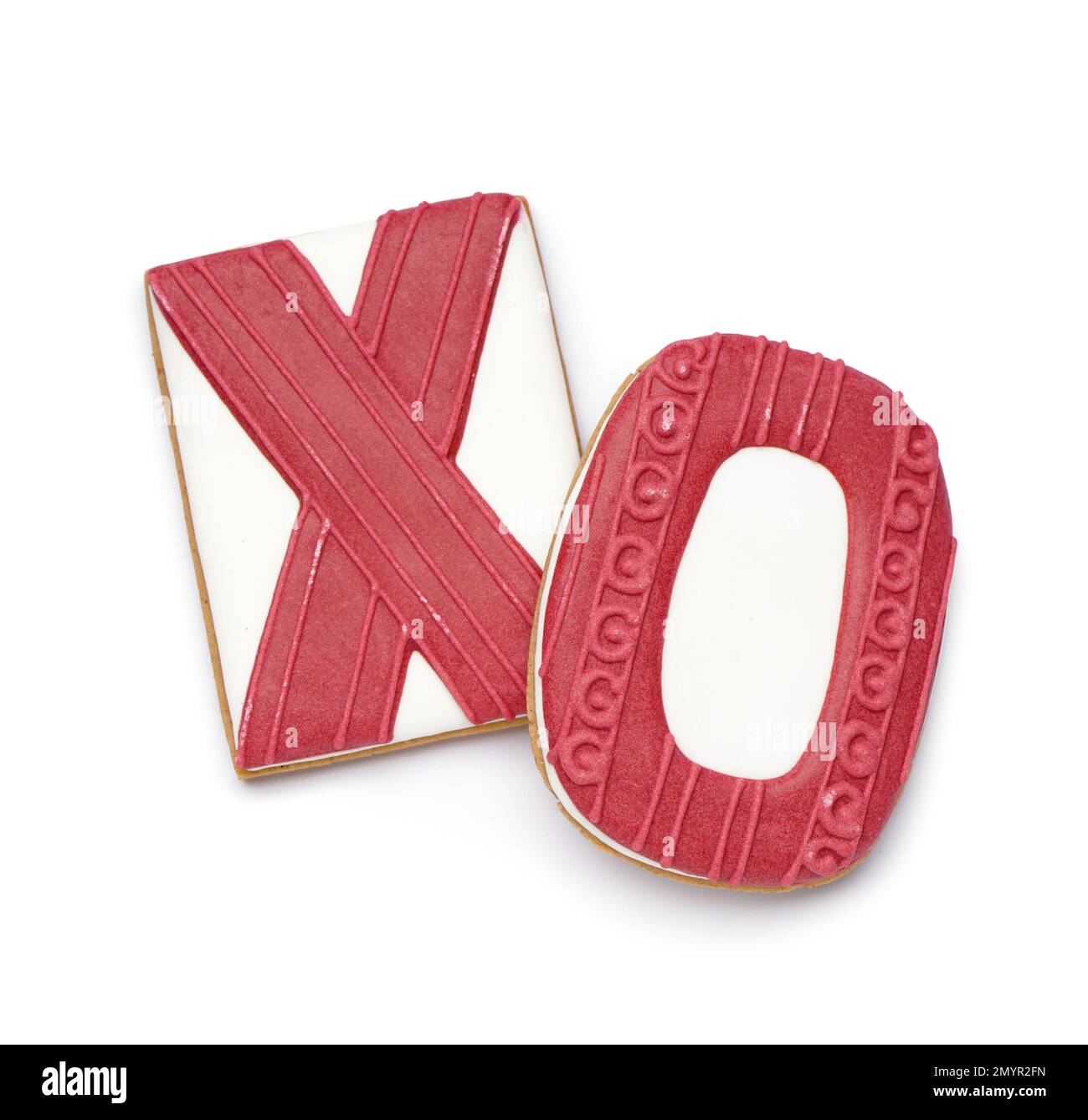Sweet cookies in shape of XO symbol on white background. Valentine's ...