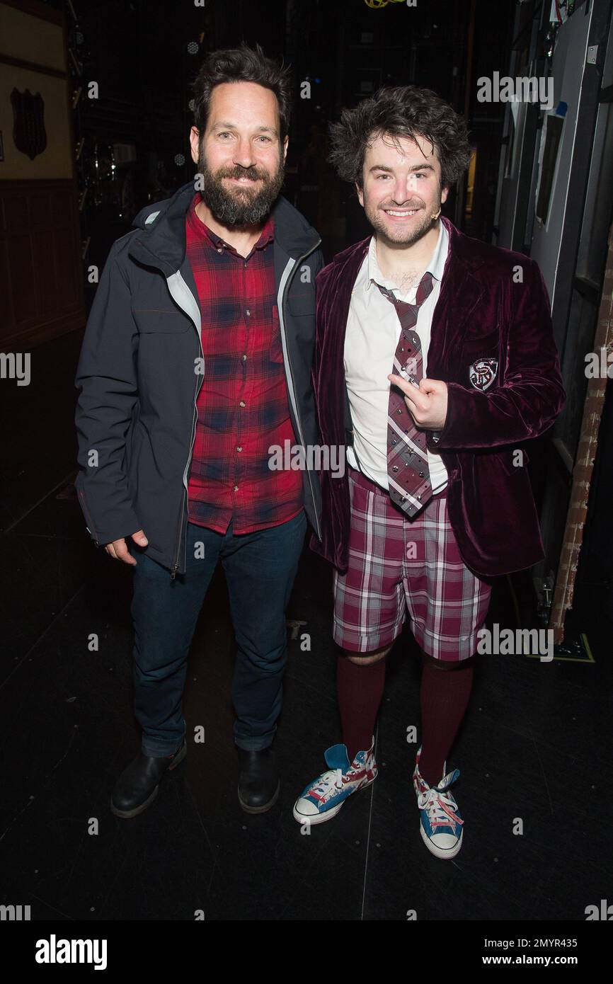 Actor Paul Rudd, left, meets backstage with Alex Brightman, the leading ...