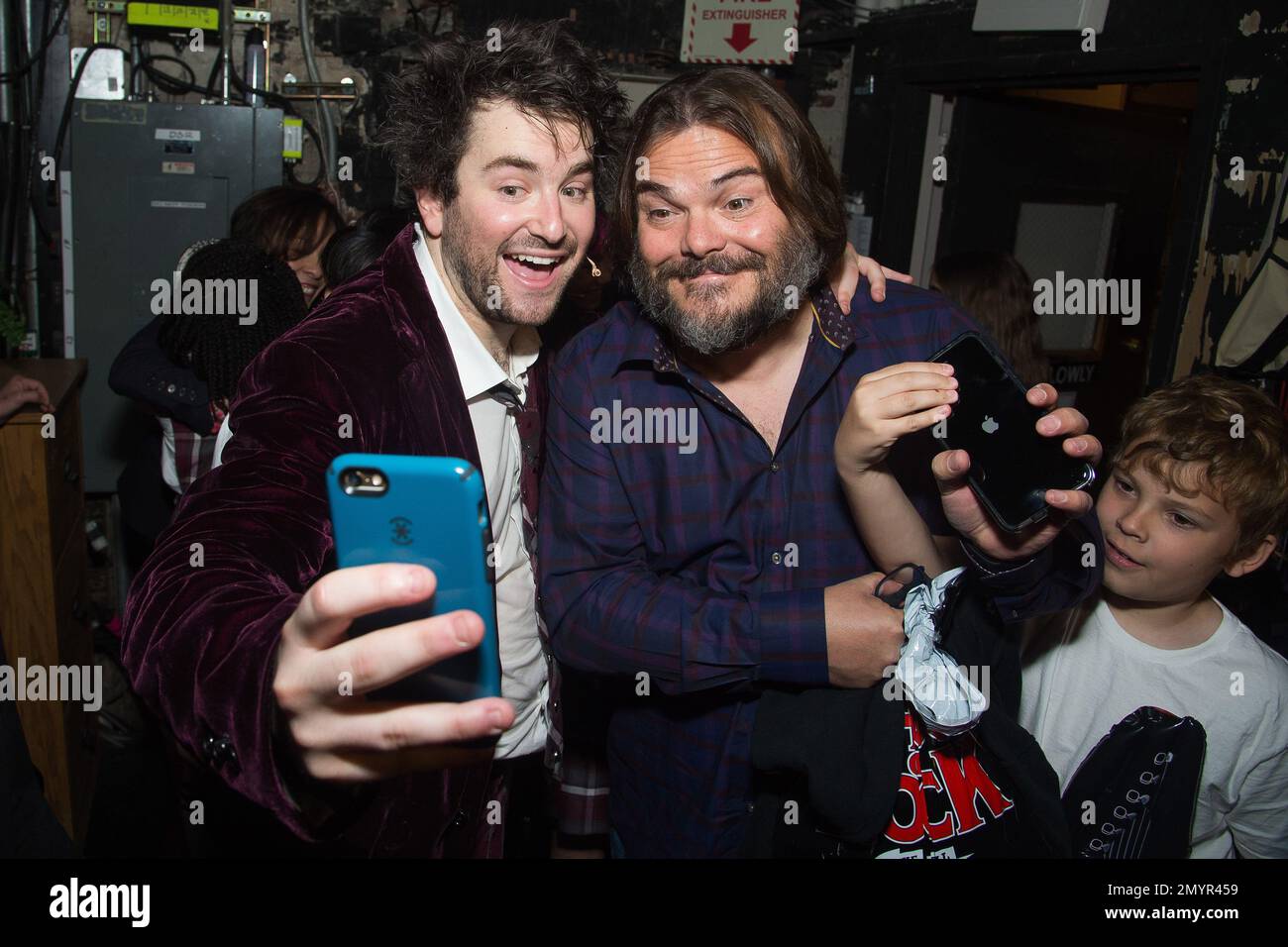 Actor Jack Black, right, meets backstage with Alex Brightman, the ...
