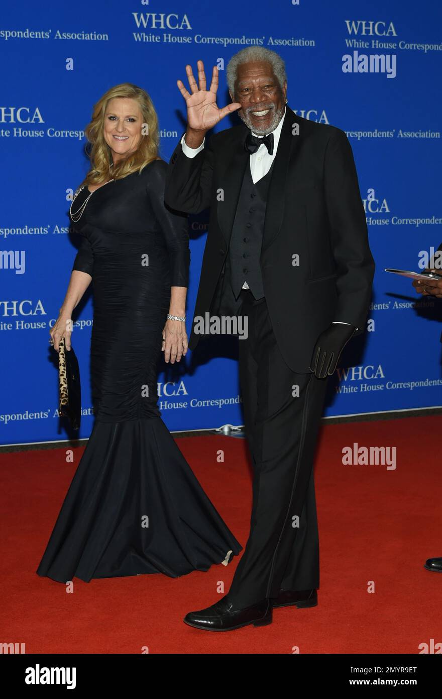 Lori McCreary, left, and Morgan Freeman arrive at the White House ...