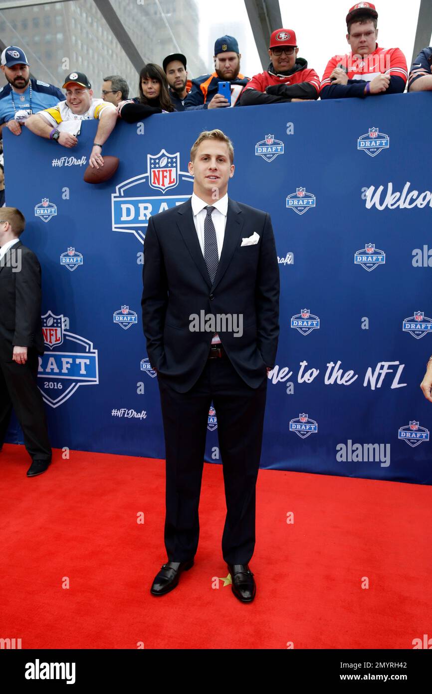 California’s Jared Goff poses for photos upon arriving for the first ...