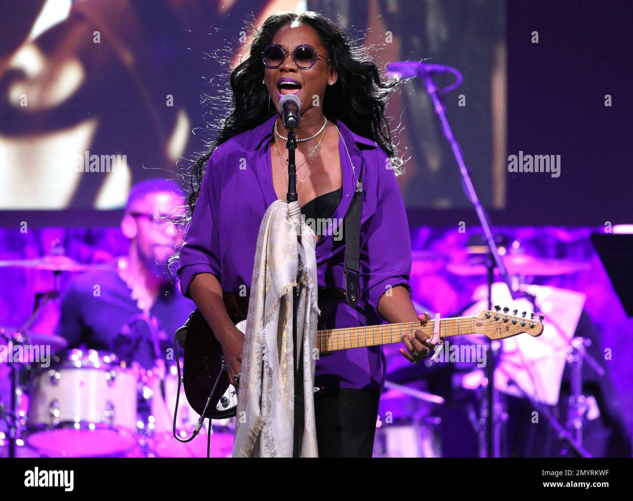 Priscilla Renea performs Prince's "Purple Rain" during an In Memoriam ...