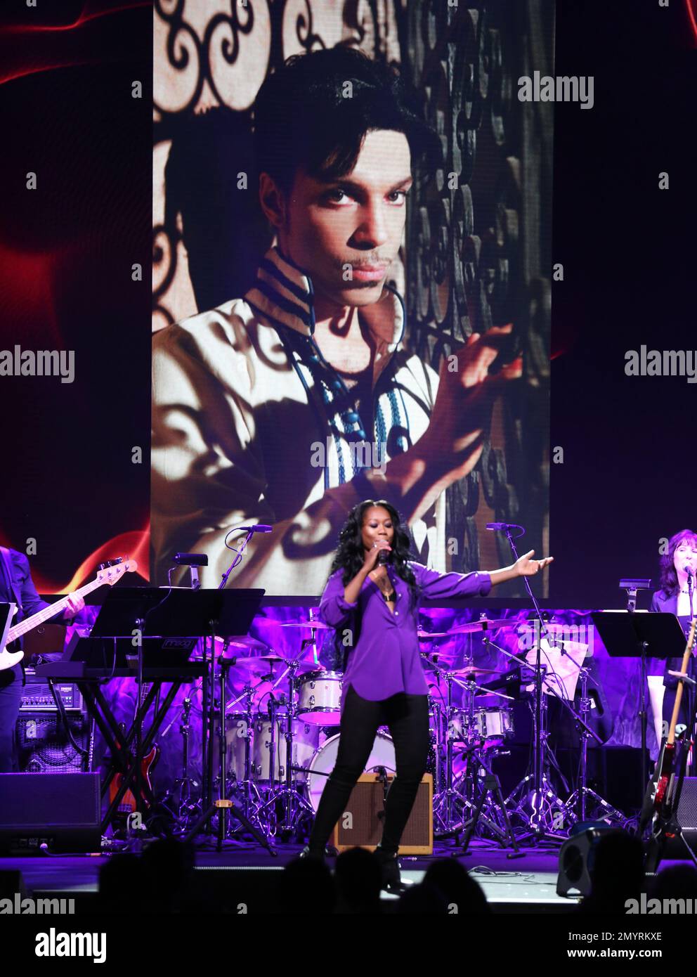 Priscilla Renea performs Prince's "Purple Rain" during an In Memoriam ...