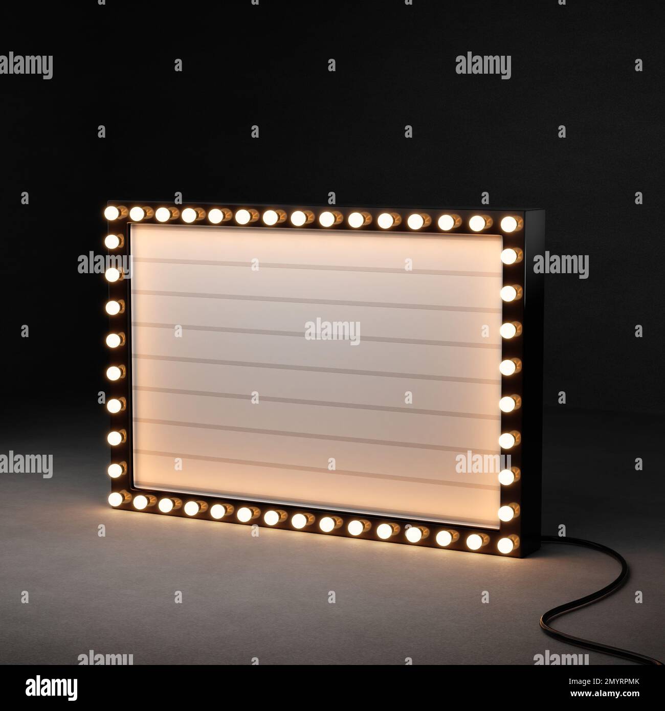3d retro black signboard with glowing yellow light bulb . Concept of ...
