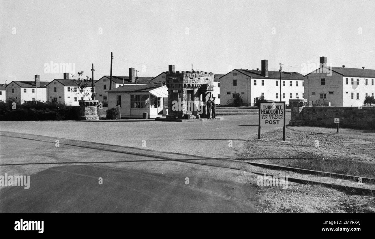 The main entrance to the U.S. Army's Camp Chaffee, near the city Fort ...