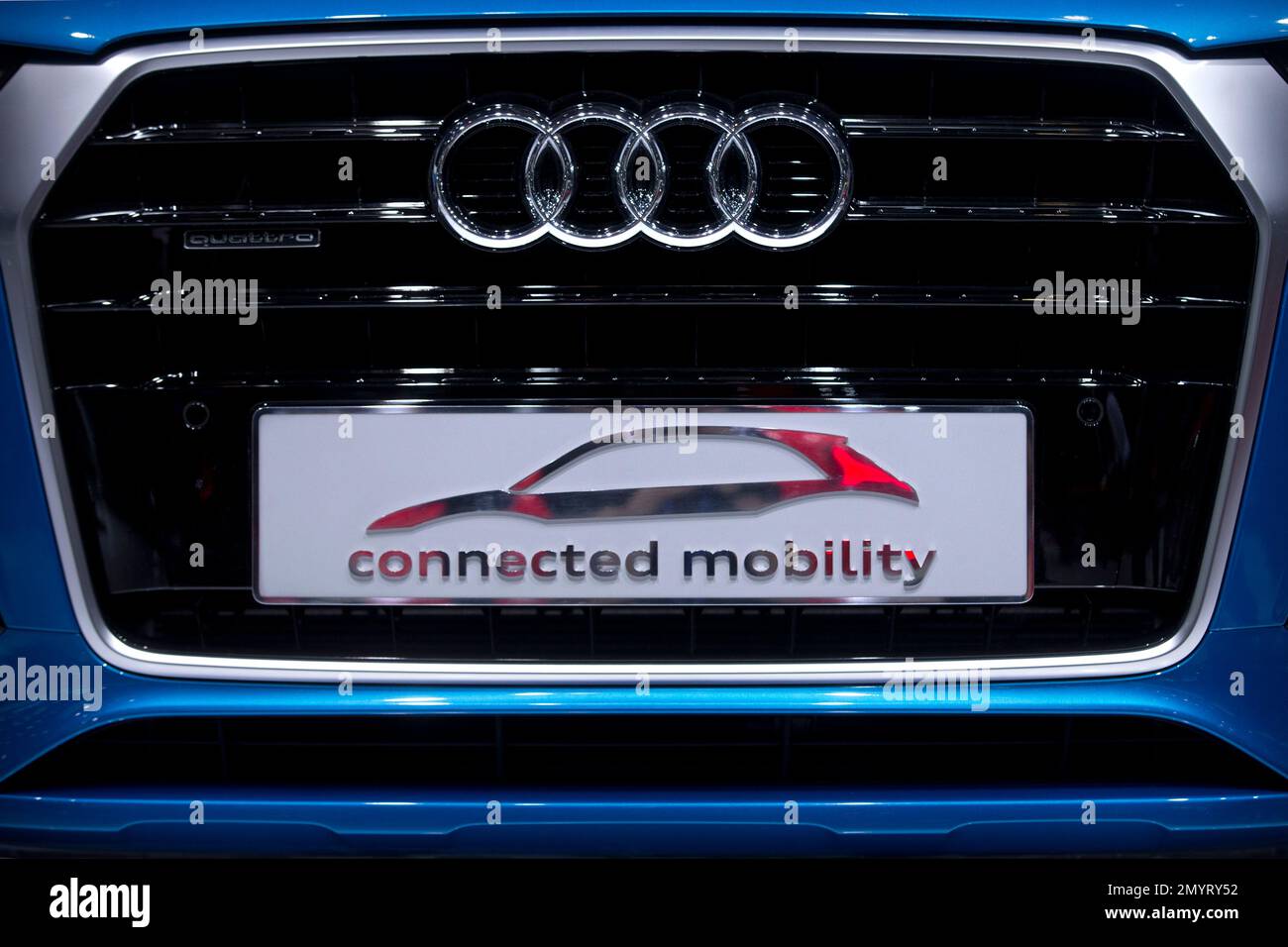 The nameplate of an Audi Connected Mobility concept car is seen on ...