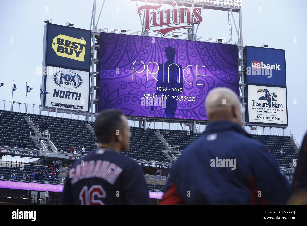 The scoreboard prior to the Minnesota Twins and Cleveland Indians ...
