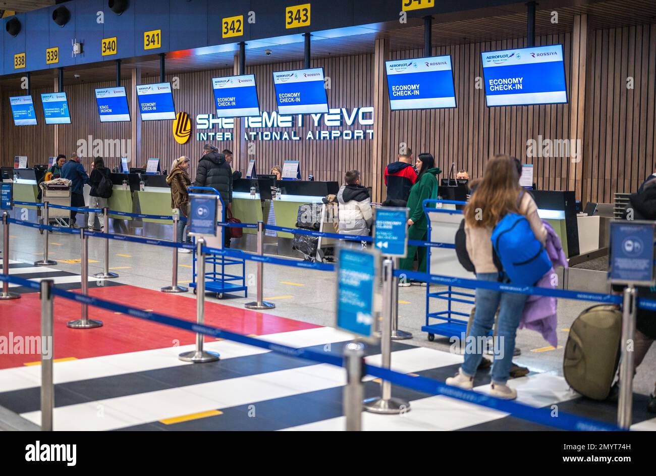 Moscow, Russia, February, 4, 2023: Check in area in Sheremetyevo ...