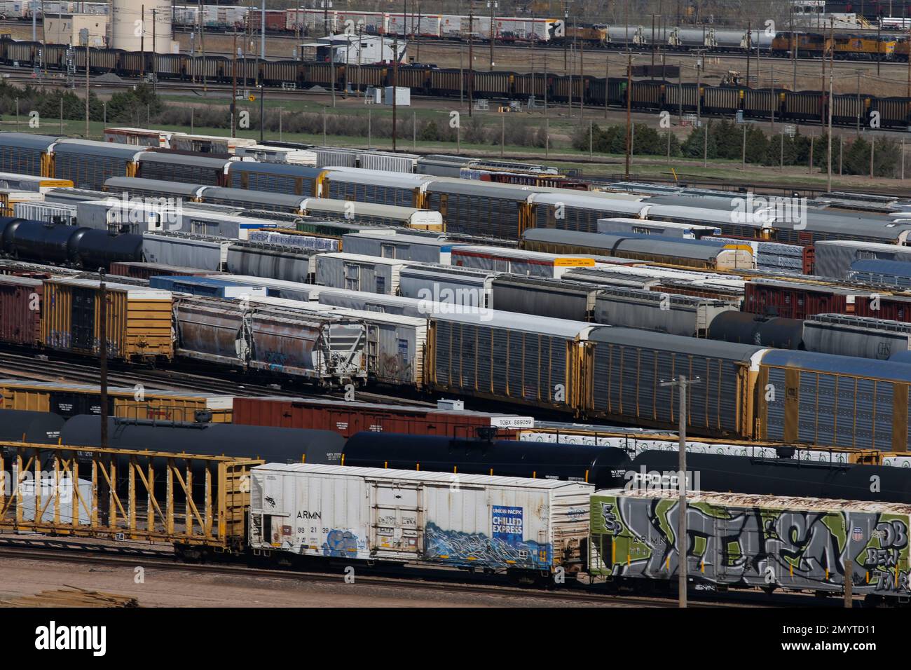 Rows of freight cars in the Union Pacific Railroad's Bailey Yard ...