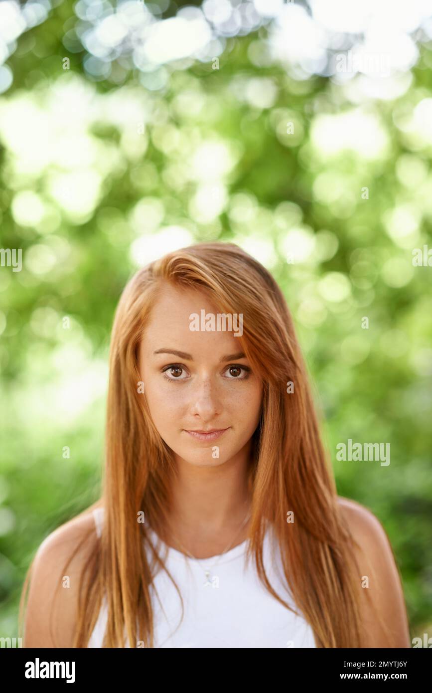 Natural beauty in nature. Portrait of a pretty teenage girl in the ...