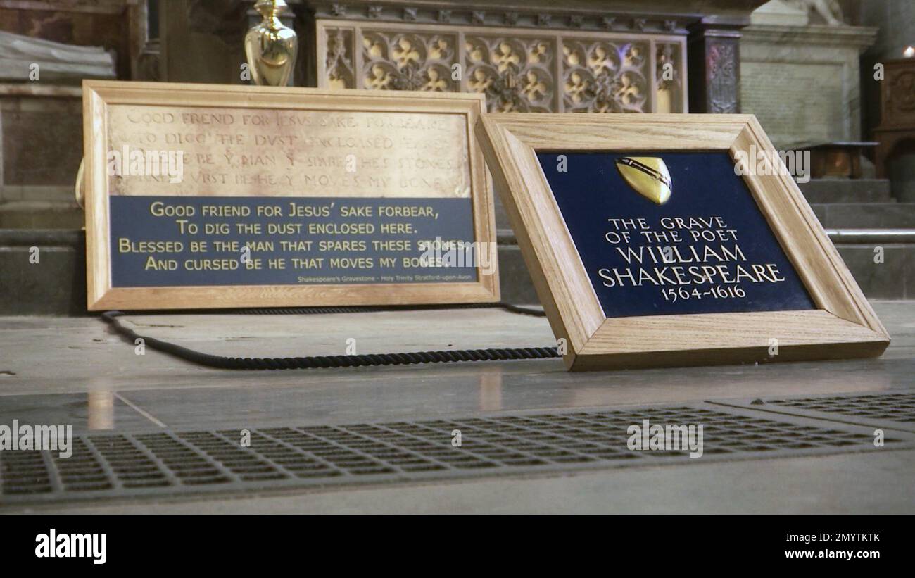 This April 12, 2016 photo shows William Shakespeare's grave at Holy ...