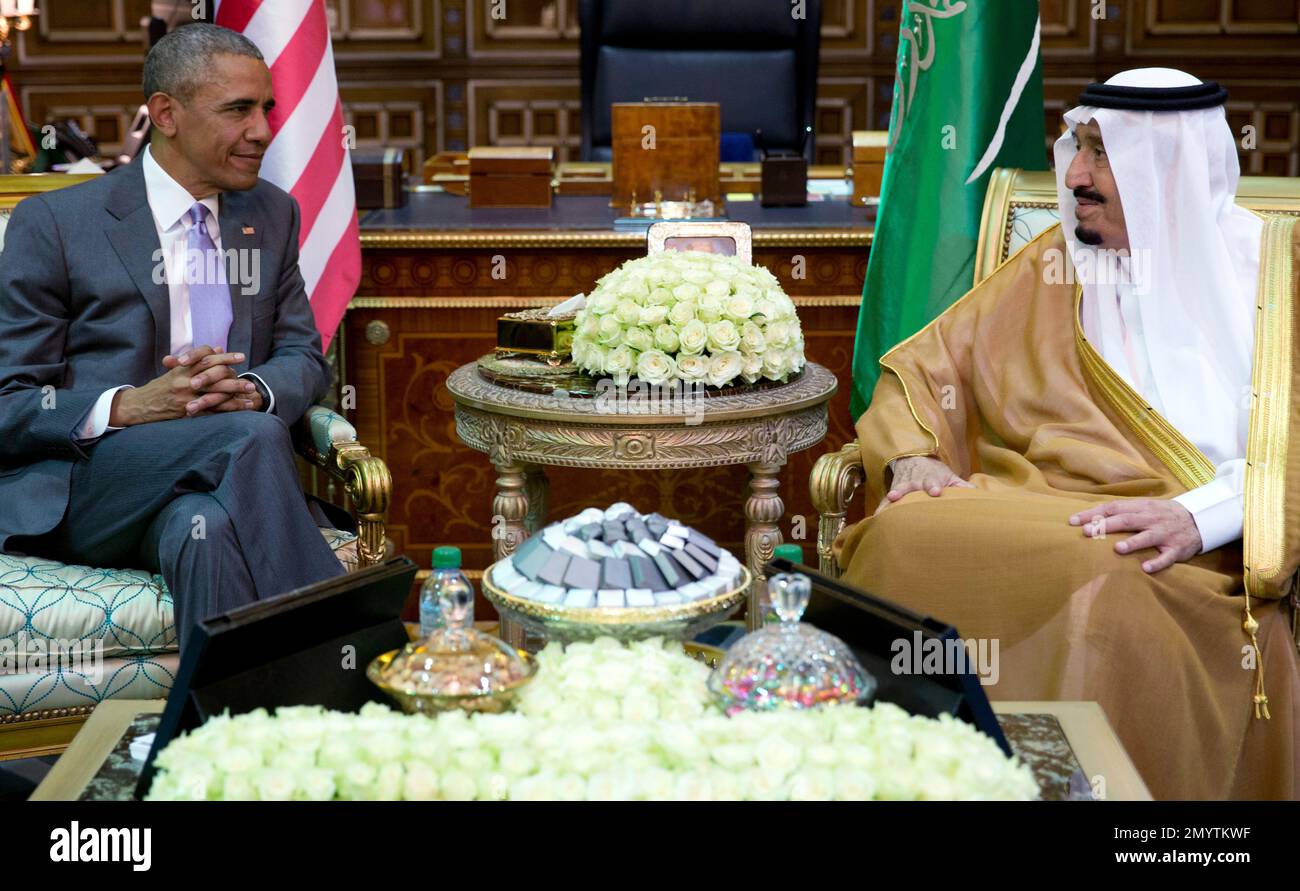 President Barack Obama and Saudi Arabia's King Salman meet at Erga ...