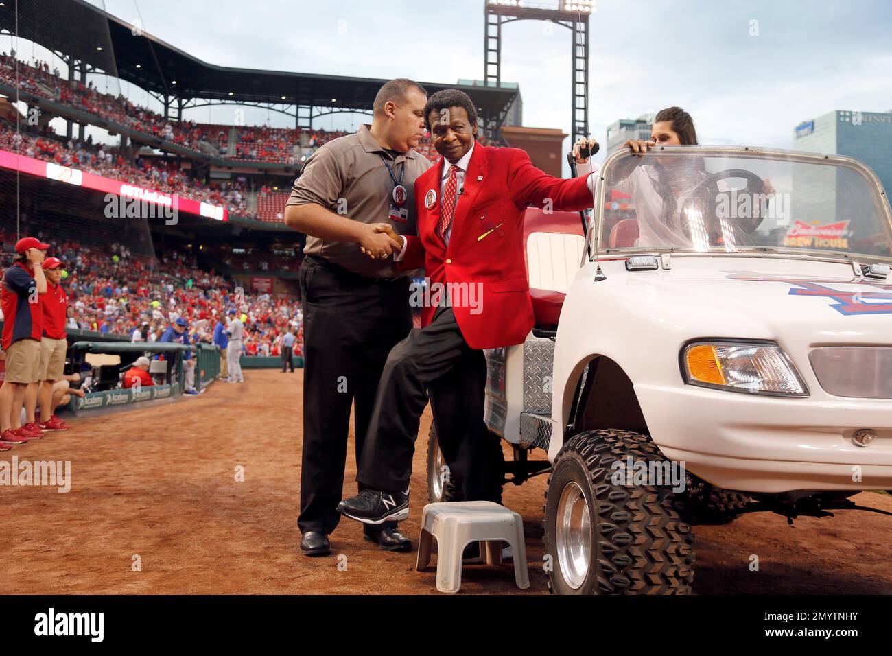 Former St. Louis Cardinals great Lou Brock in honored before the start ...
