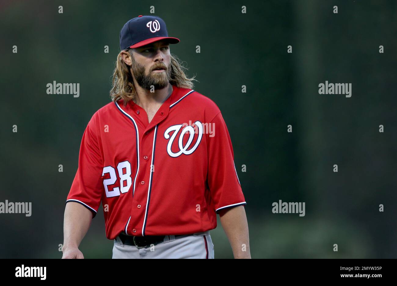 Washington Nationals left fielder Jayson Werth (28) walks on the field ...