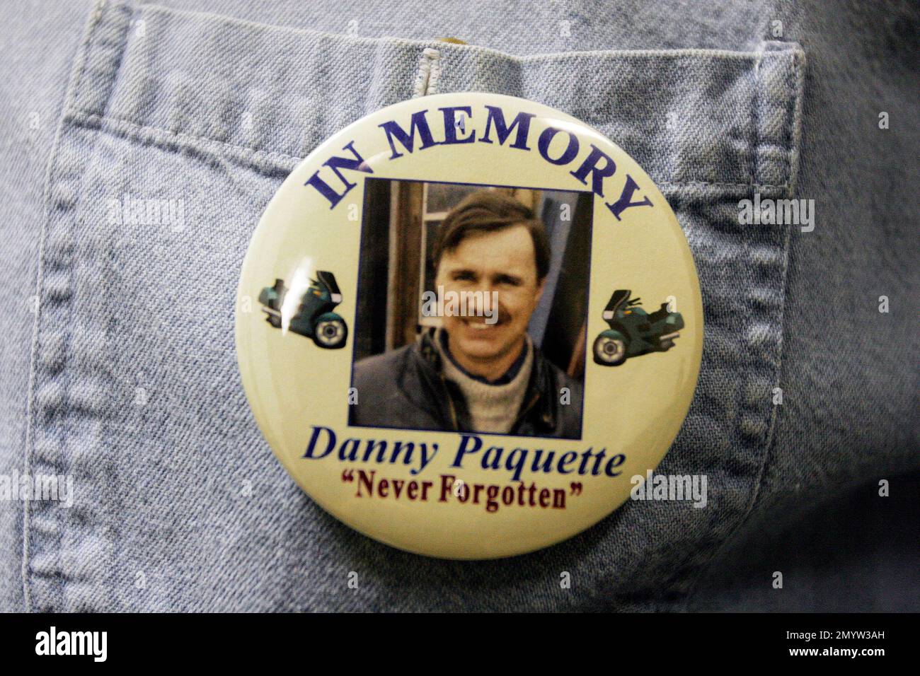 FILE - This photo taken Dec. 1, 2006 in Concord, N.H. shows a button in ...