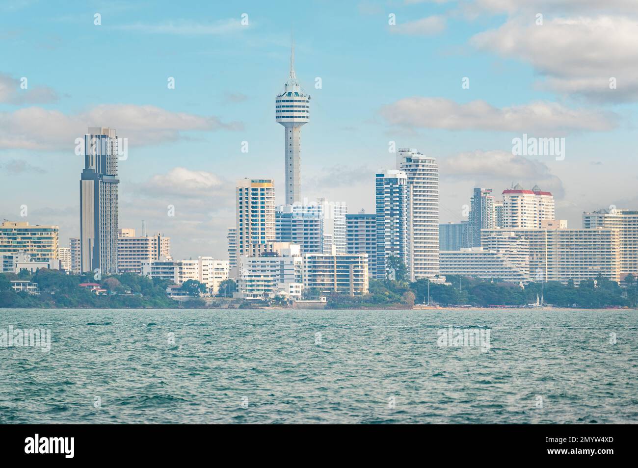 Pattaya City panorama View of building city and bay with ships ...