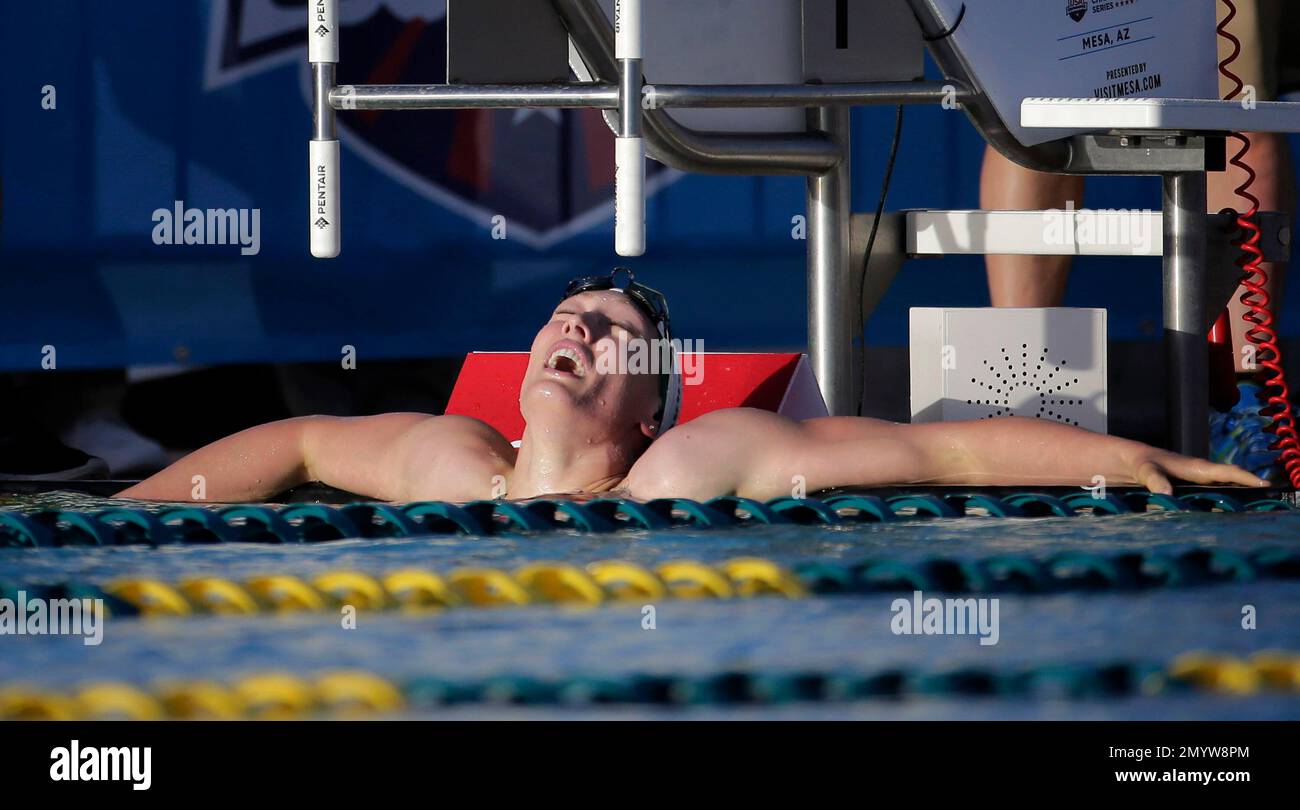 Breeja Larson reacts to her time after competing in the 200-meter ...
