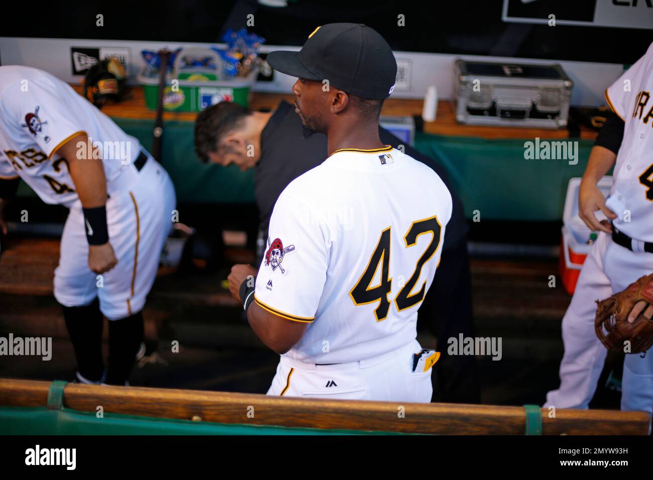 Pittsburgh Pirates' Andrew McCutchen stands in the dugout wear the ...