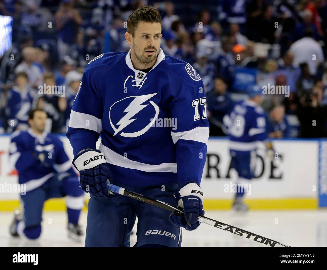 Tampa Bay Lightning center Alex Killorn (17) before Game 2 in a first ...
