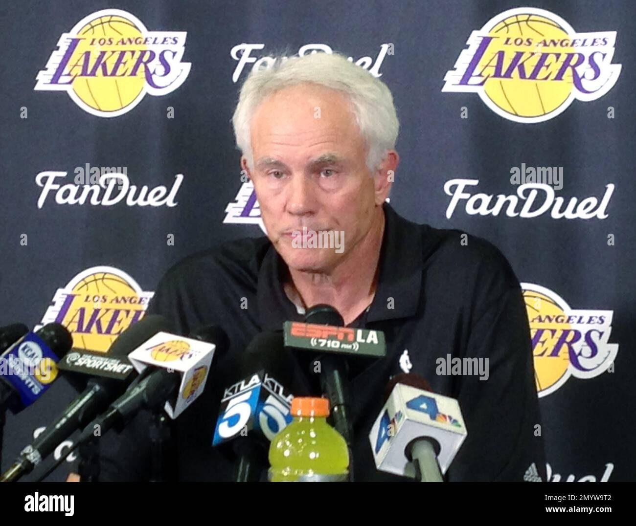 Los Angeles Lakers general manager Mitch Kupchak speaks to reporters at ...