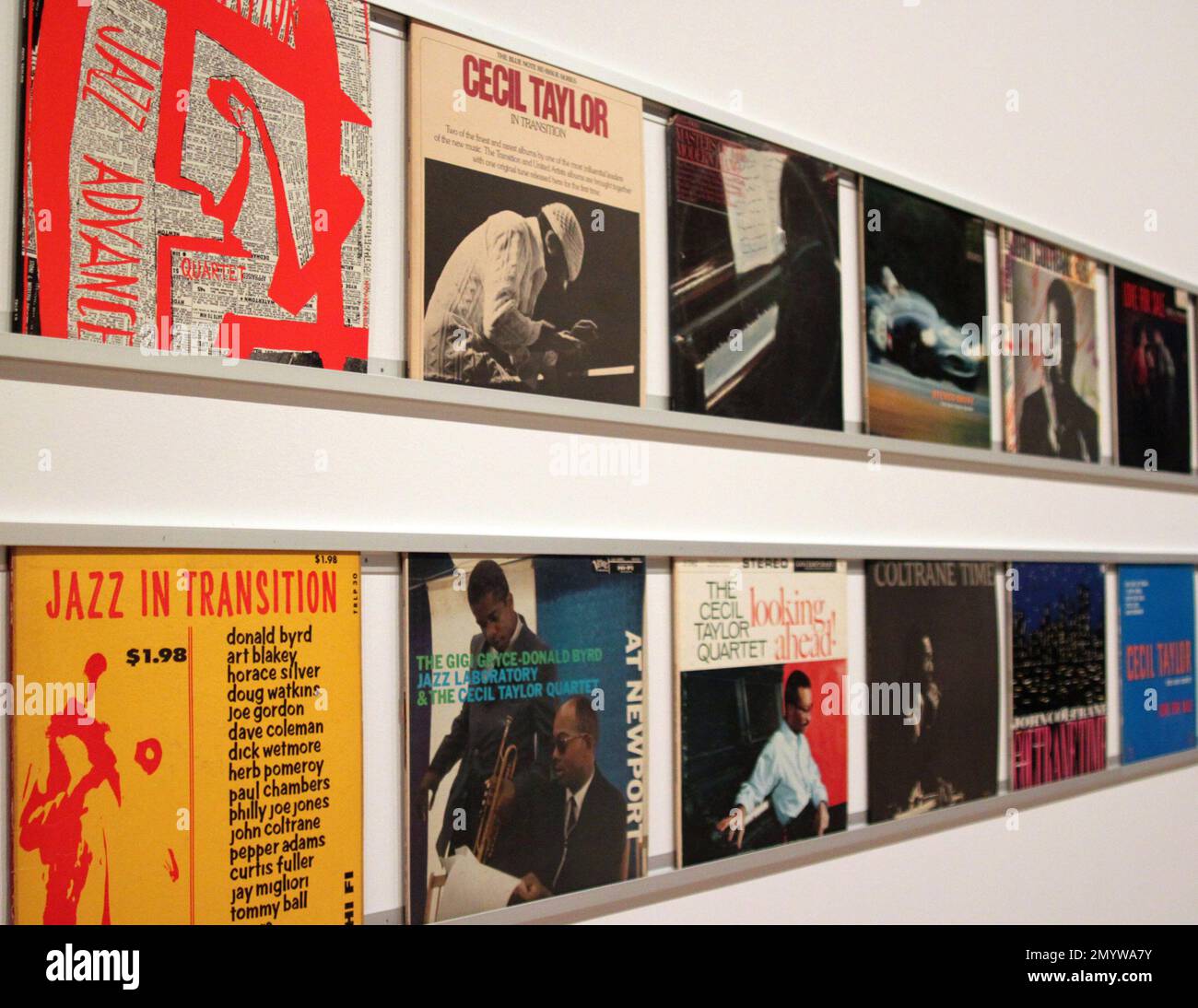 In this April 14, 2016 photo, vintage album covers of Cecil Taylor ...