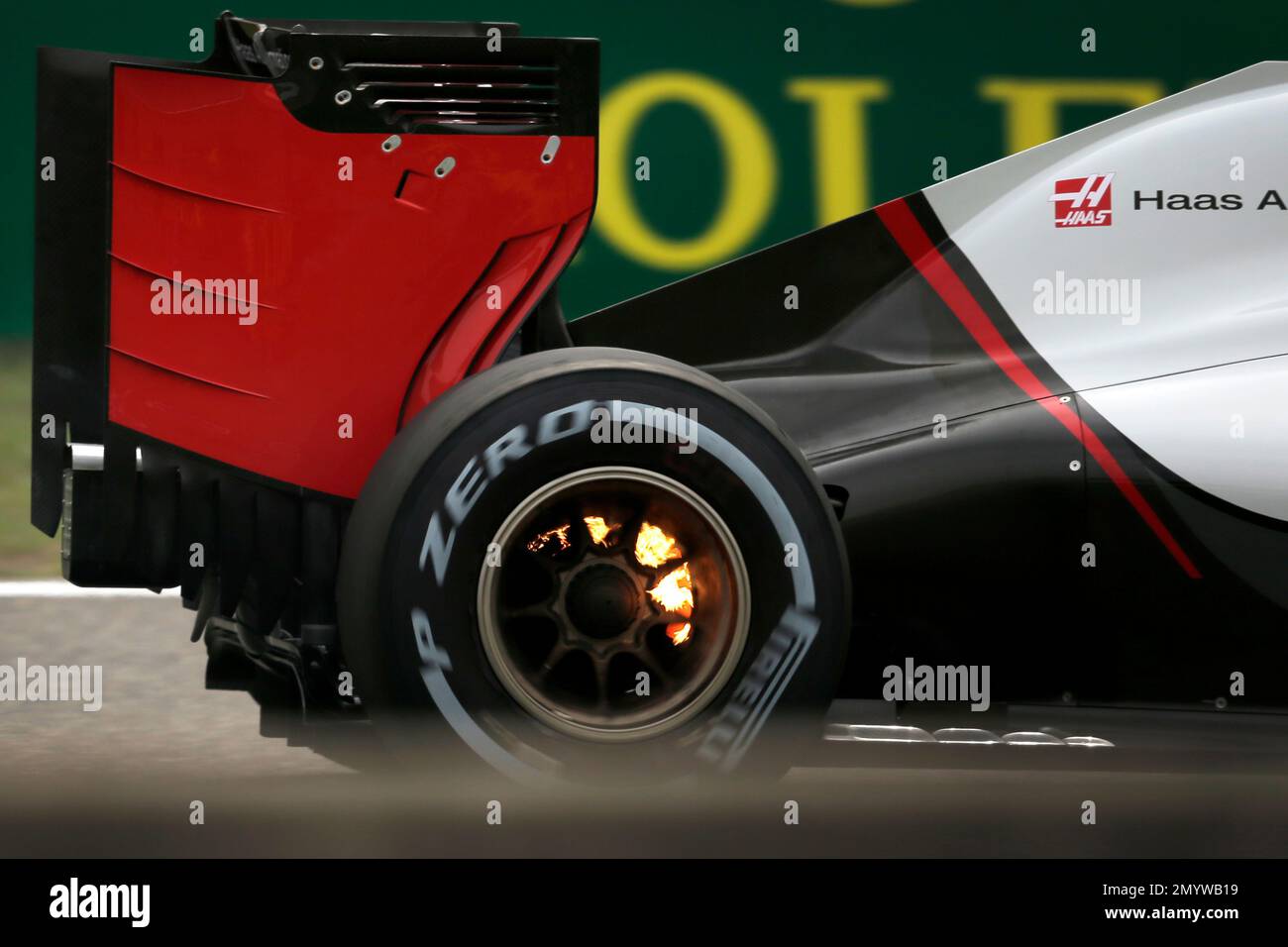The brake of the Haas team driver Esteban Gutierrez of Mexico is caught ...