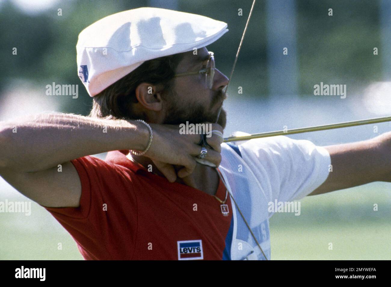 American Richard McKinney in action during the archery event at the ...
